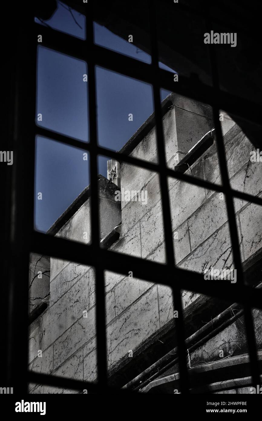 A view thru a medieval Gothic window to the outside Stock Photo - Alamy