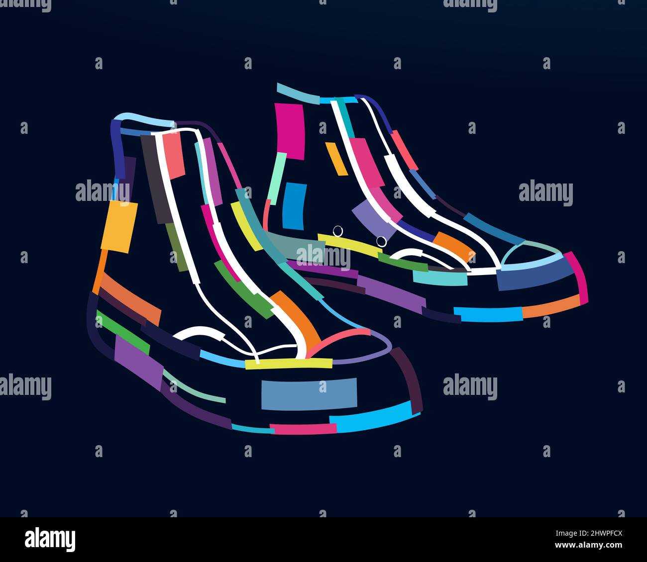 Abstract men boots from multicolored paints. Colorful drawing. Vector ...