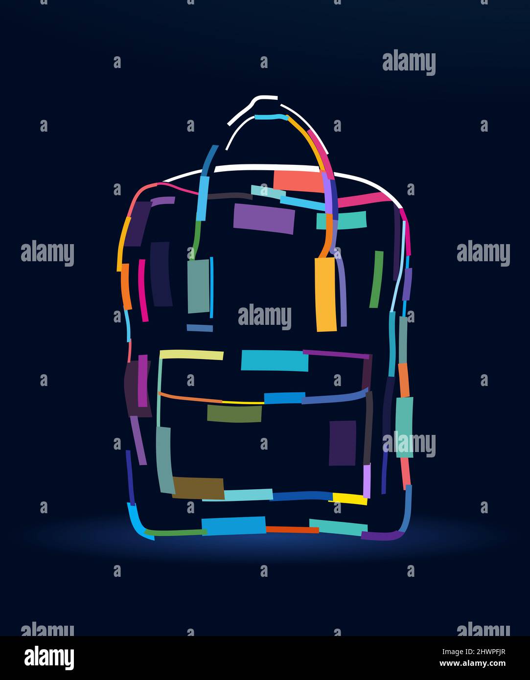 Abstract backpack from multicolored paints. Colored drawing. Vector ...
