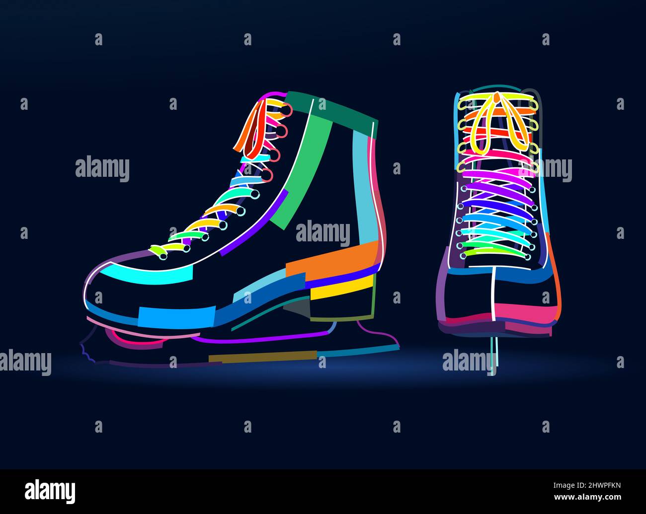 Abstract ice skates, figure skates from multicolored paints. Sport ...