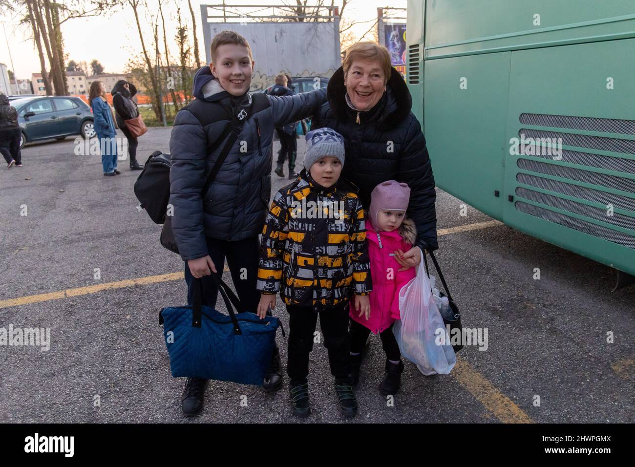 Ferrara, March 5, 2022. Ukraine refugees escaping from Russia Ukraine ...