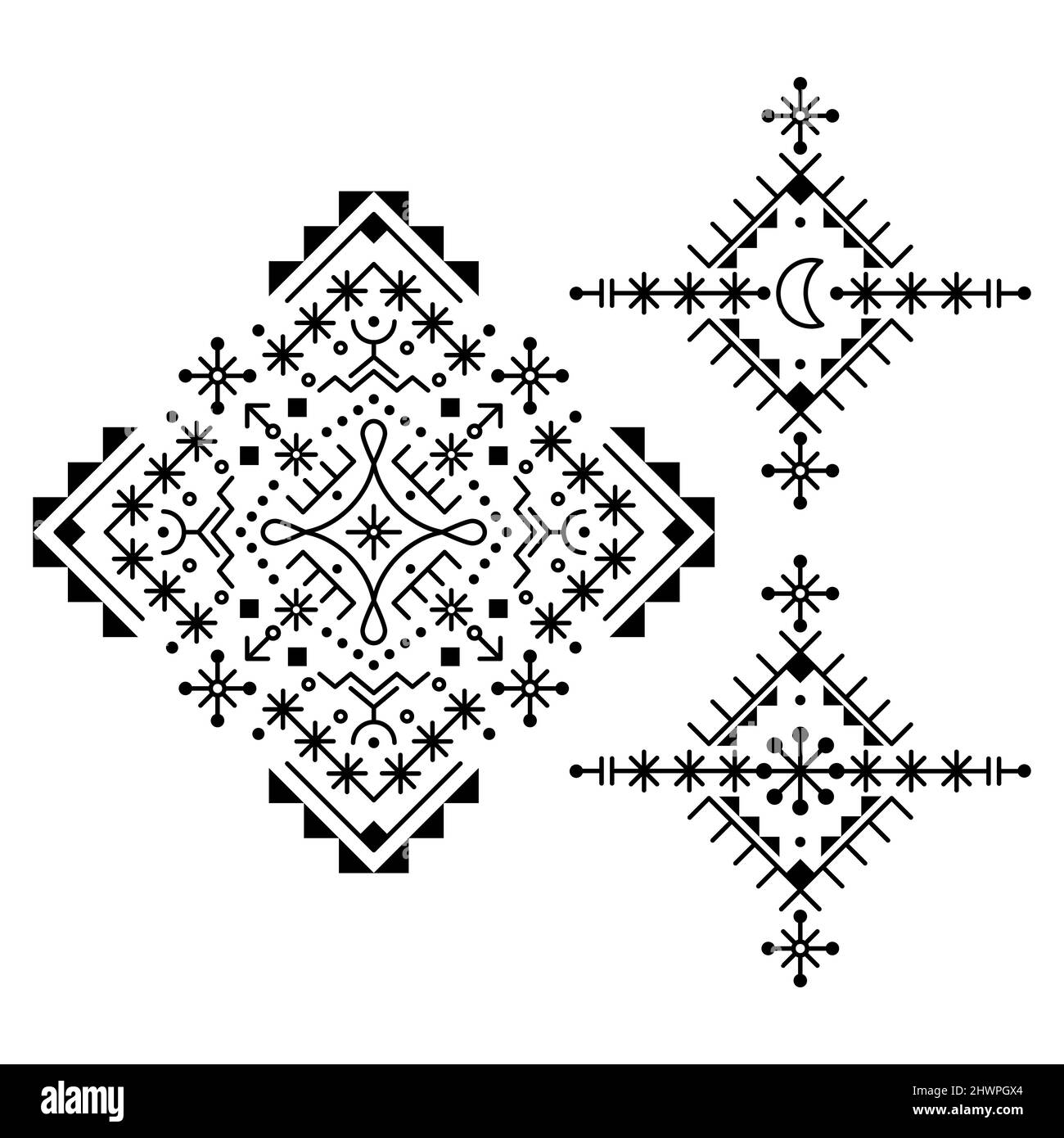 Iceland's folk art style geometric tribal line art vector design ...