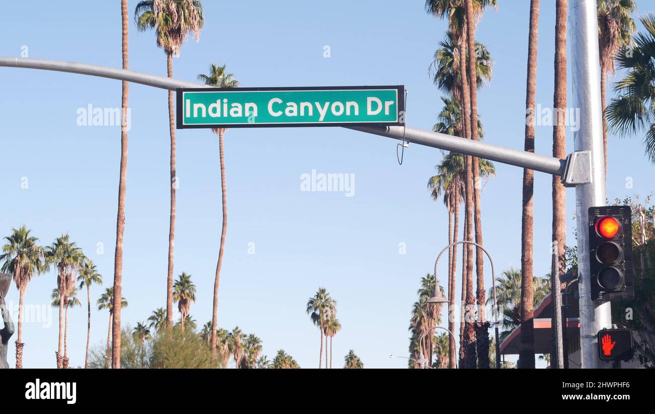 Palm trees and blue sky, Palm Springs resort city near Los Angeles ...