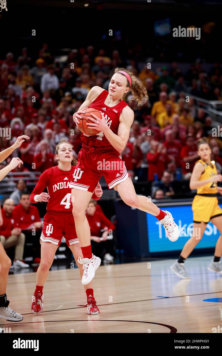 Indiana Hoosiers guard Grace Berger (34) rebounds against Iowa during ...