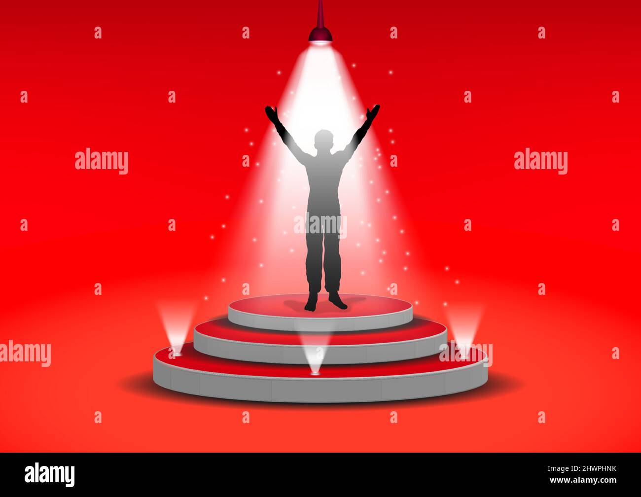 graphics drawing silhouette the man standing on red podium for with ...
