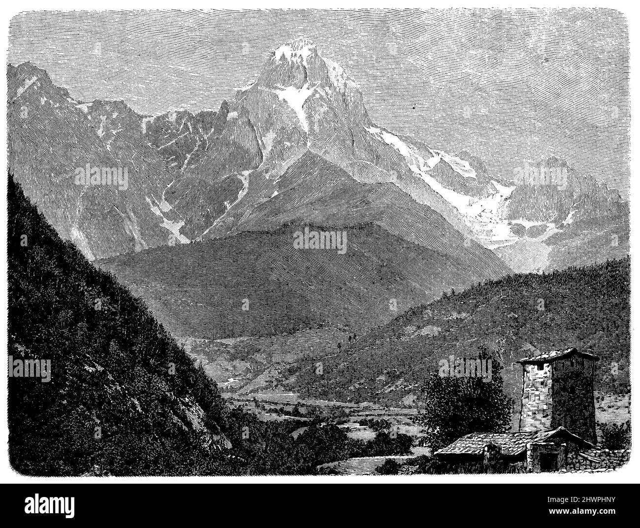Ushba in the middle Caucasus, , (atlas, 1909), Uschba im mittleren ...