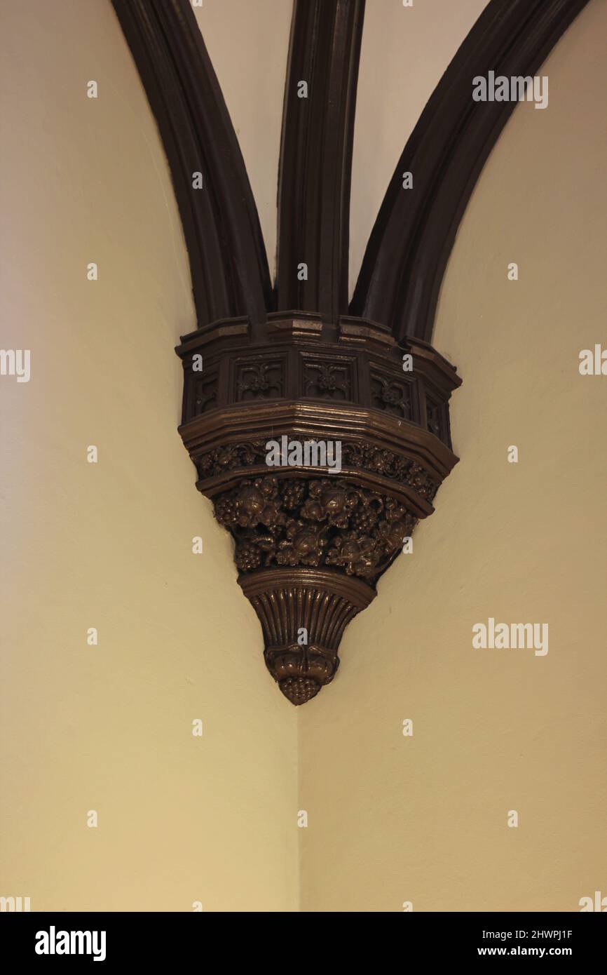 Beautiful ornate wooden ceiling ornament in the Gothic and medieval ...