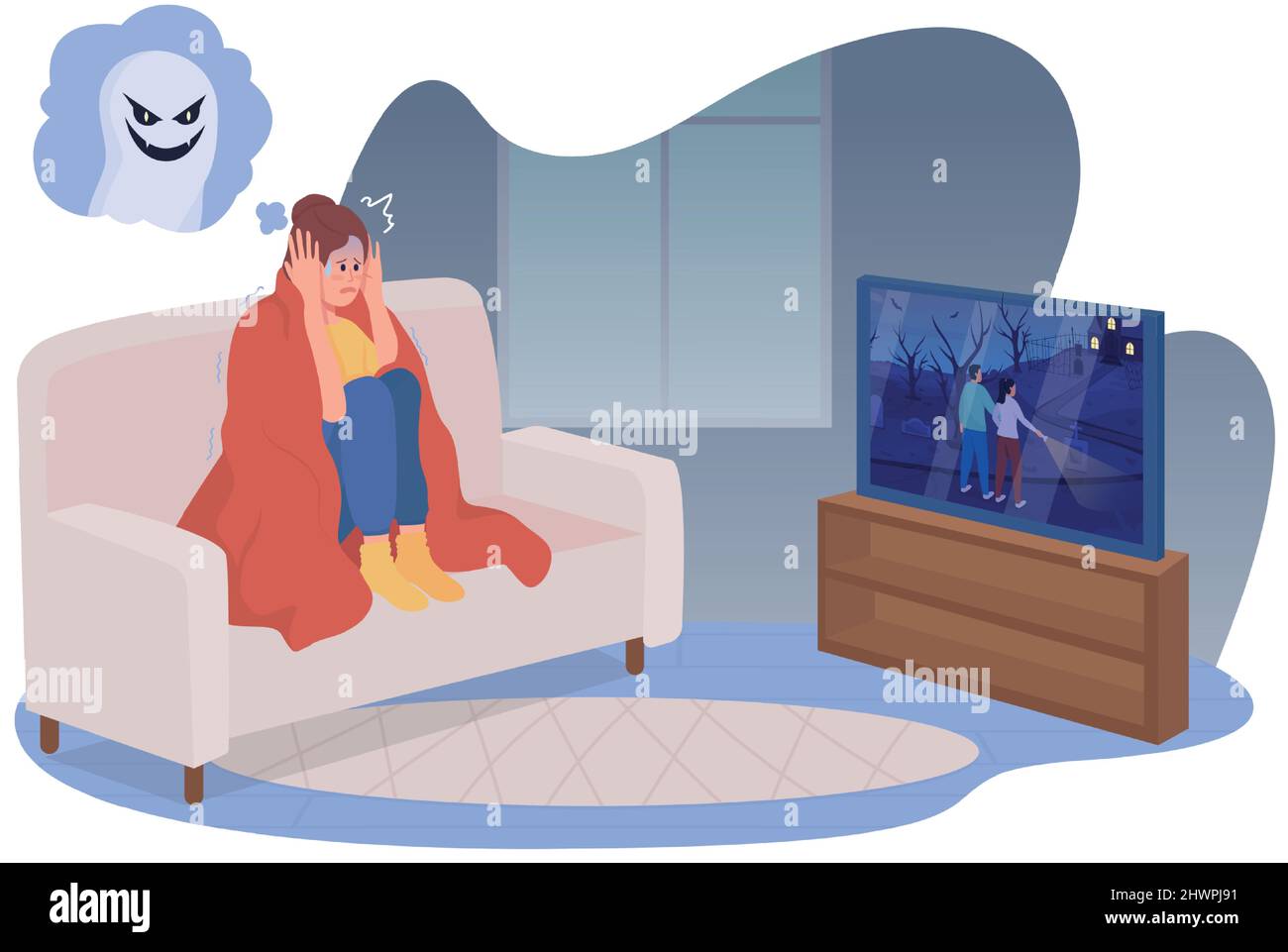 Scary film 2D vector isolated illustration Stock Vector Image & Art - Alamy