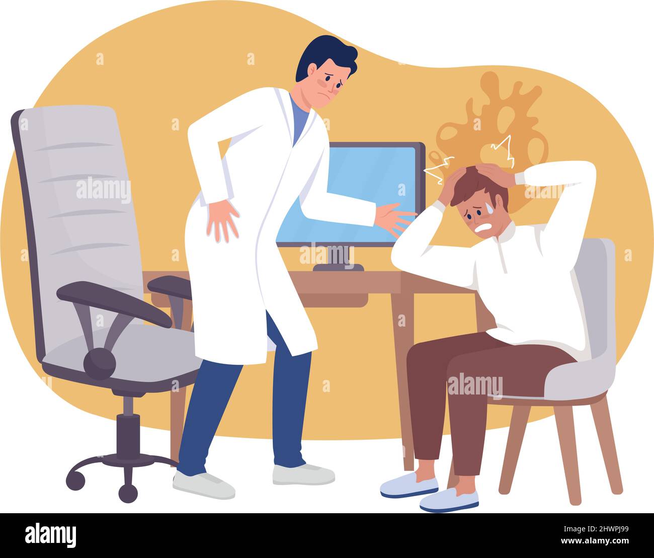 Panic attack at clinic 2D vector isolated illustration Stock Vector ...