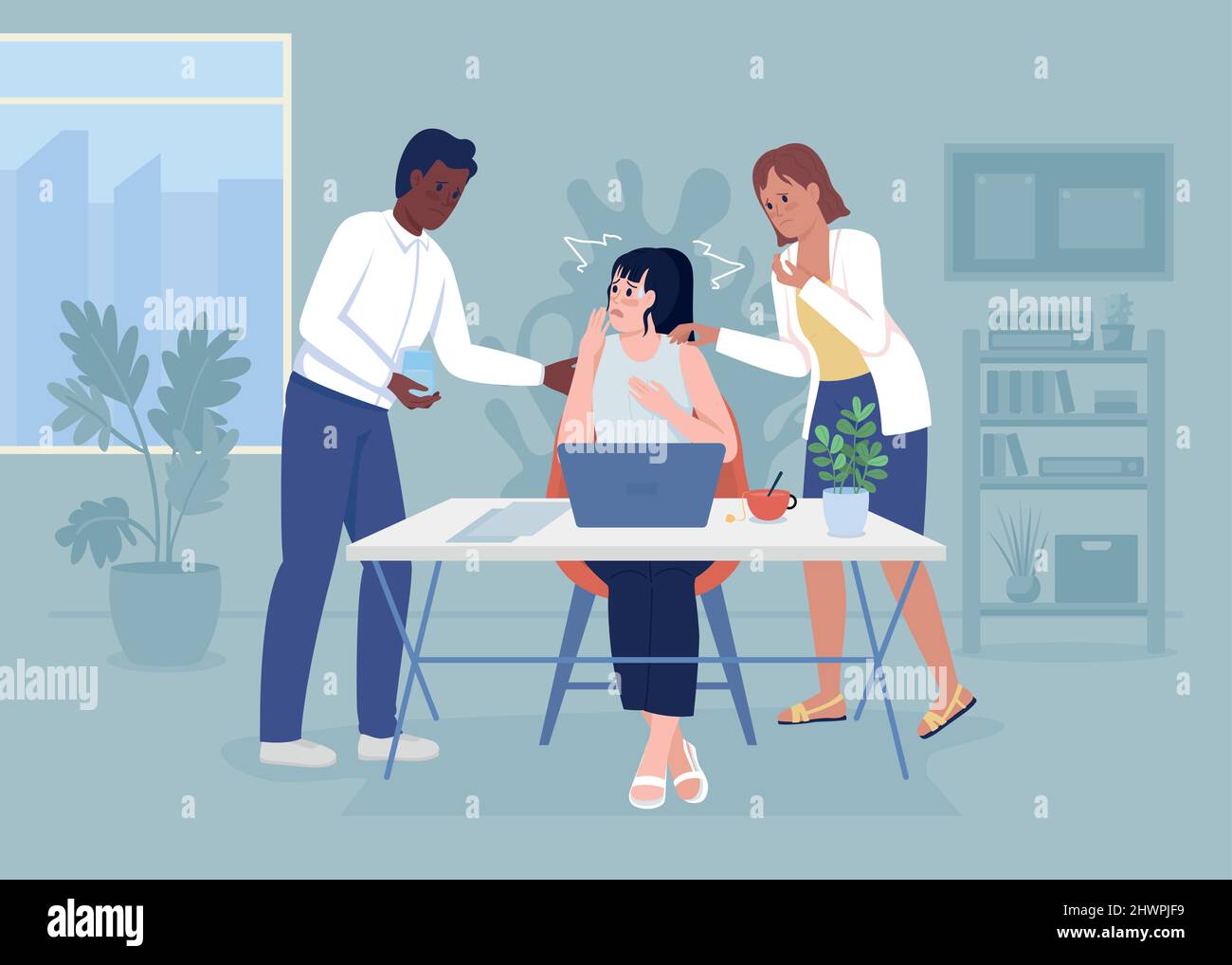 Panic attack at office flat color vector illustration Stock Vector ...