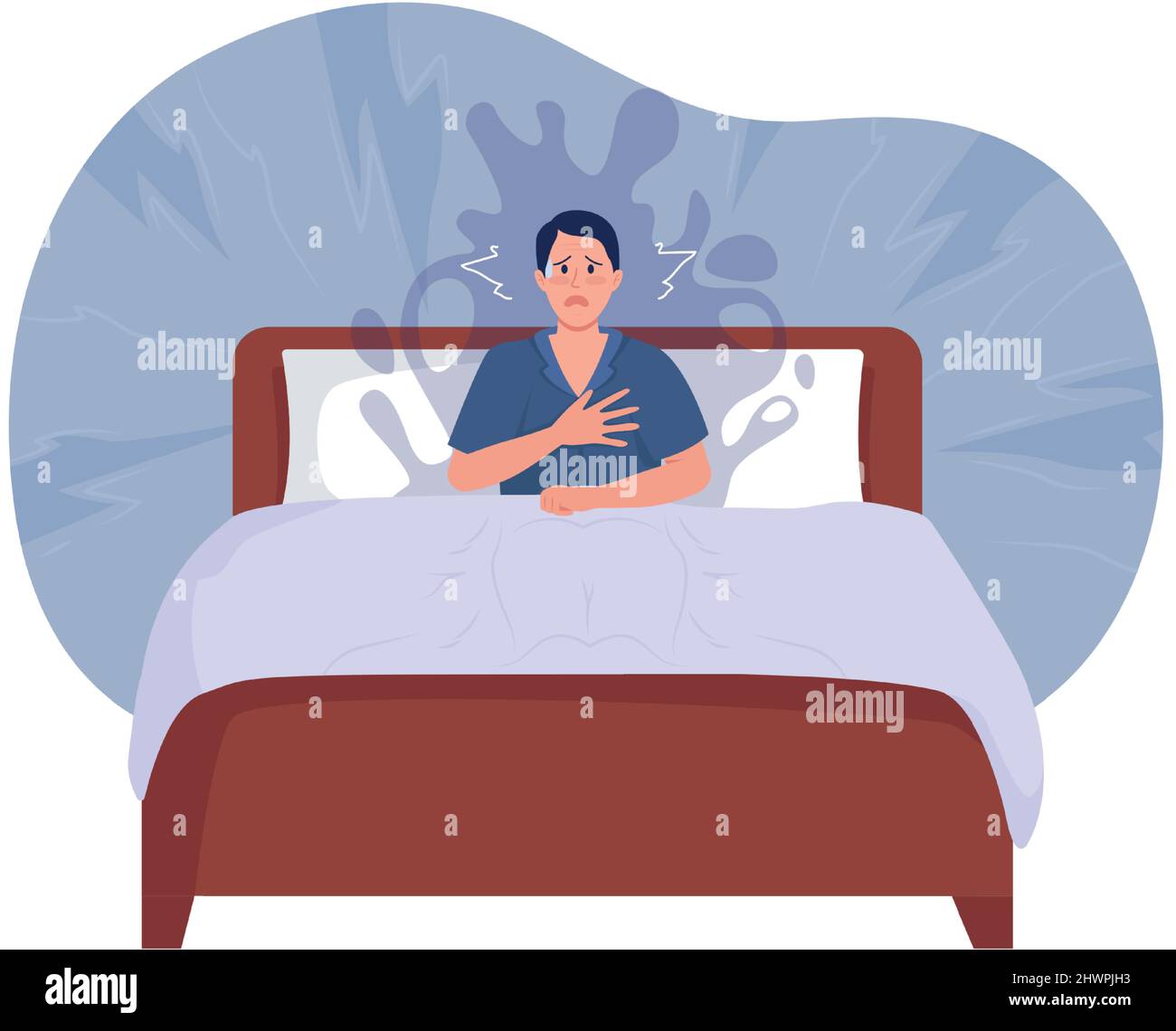 Nocturnal panic attack 2D vector isolated illustration Stock Vector ...