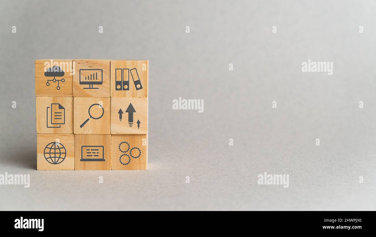 Data discovery concept. Icons of analysis, research and information ...