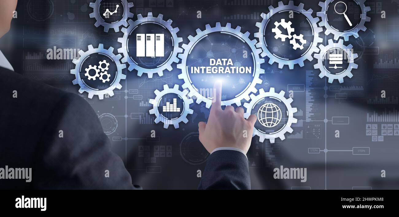 Data integration business internet technology concept. Mixed media ...