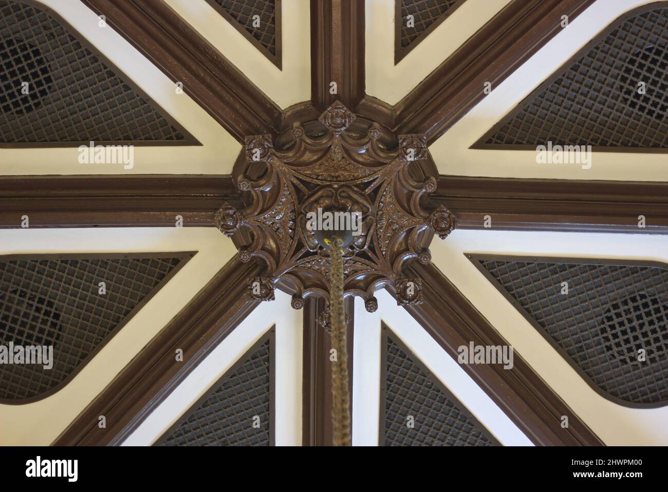 Beautiful ornate wooden ceiling ornament in the Gothic and medieval ...