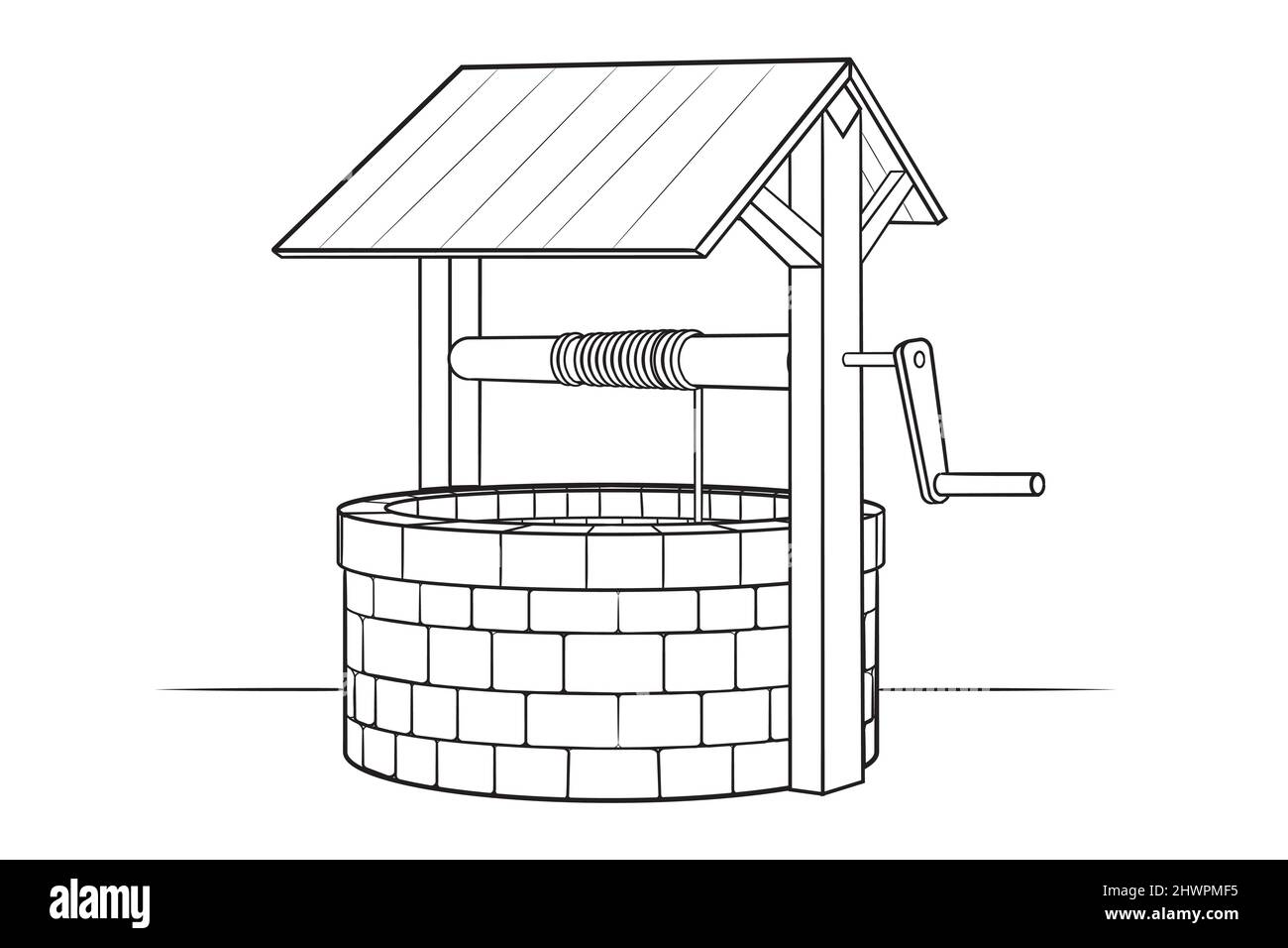 Water well - stock outline illustration of water access infrastructure ...
