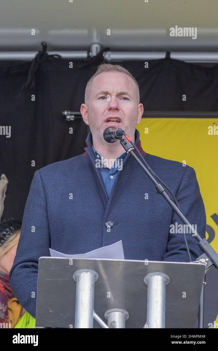 Sinn Féin MP for South Down Chris Hazzard speaks at a Stop the War Stop ...