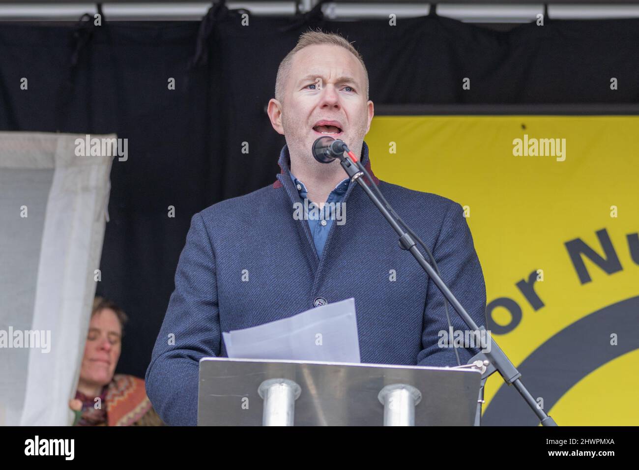 Sinn Féin MP for South Down Chris Hazzard speaks at a Stop the War Stop ...
