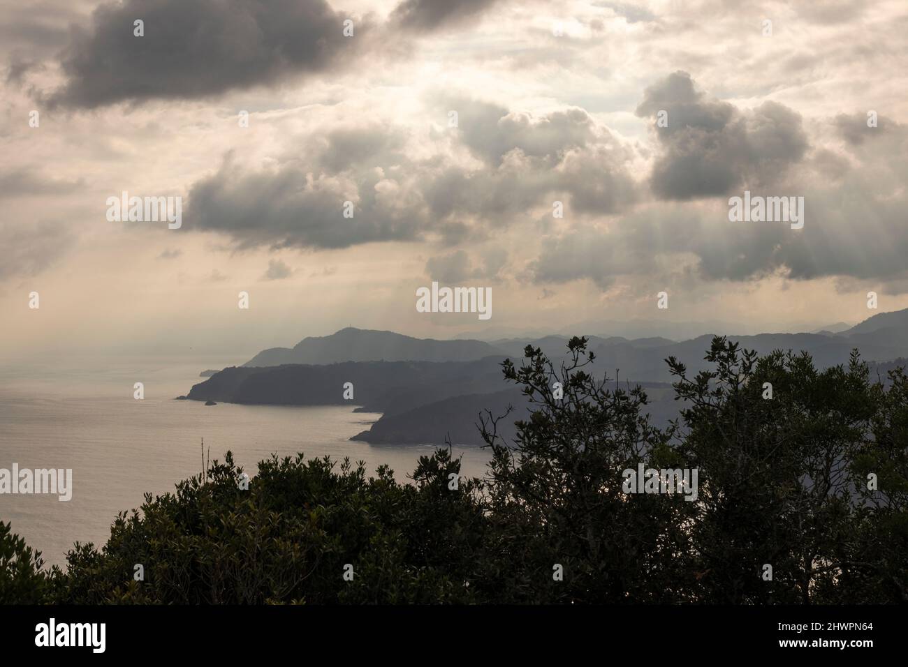 Panoramic view of the Basque coast at sunset from a mountain Stock ...
