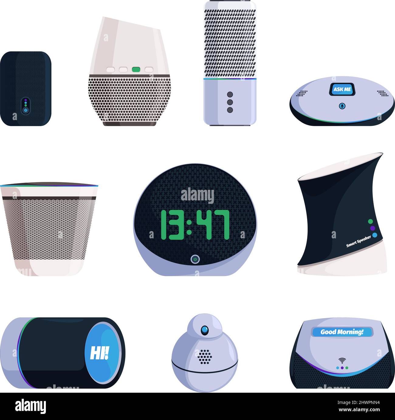 Smart music devices. Web connection voice audio speakers sound controllers for smart home garish ...