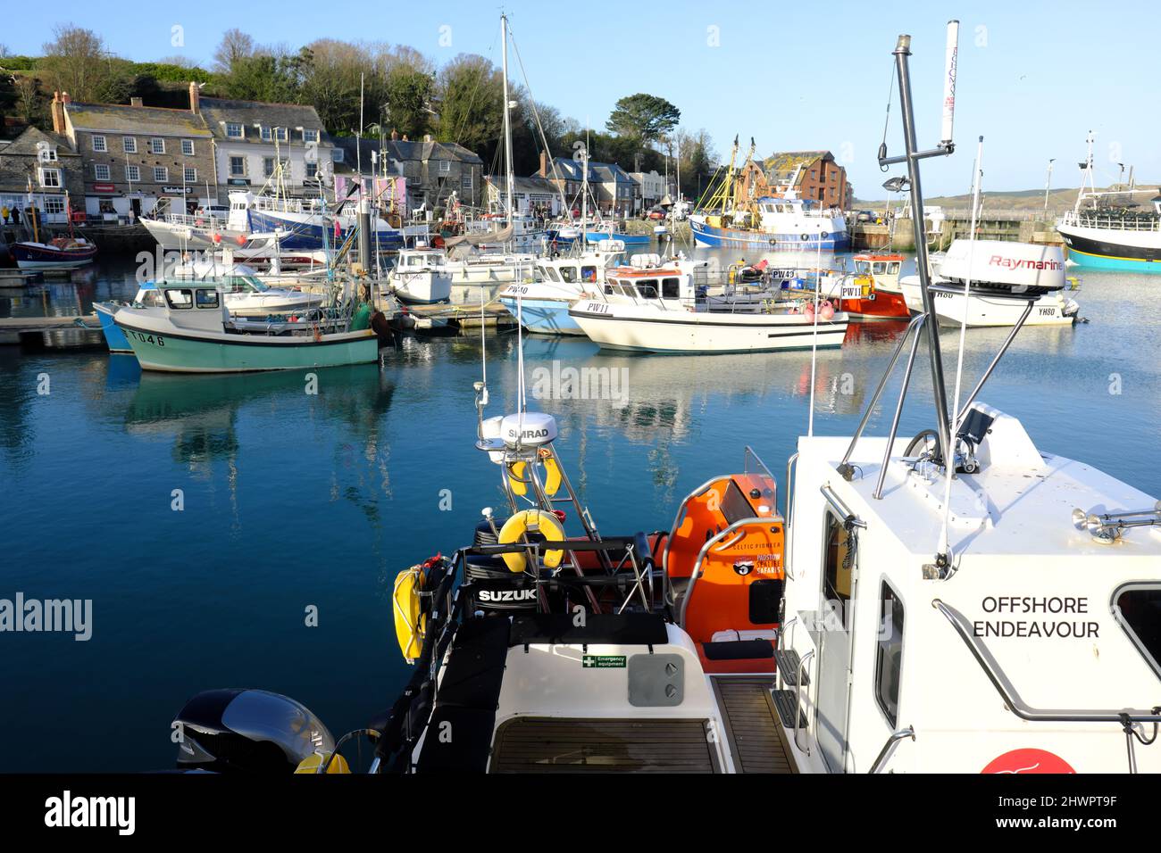 Padstow Cornwall UK fishing boats in Padstow harbour in March 2022 ...