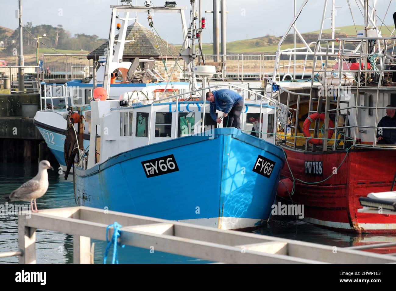 Padstow harbour Cornwall UK - fishing boats moored in the Cornish ...