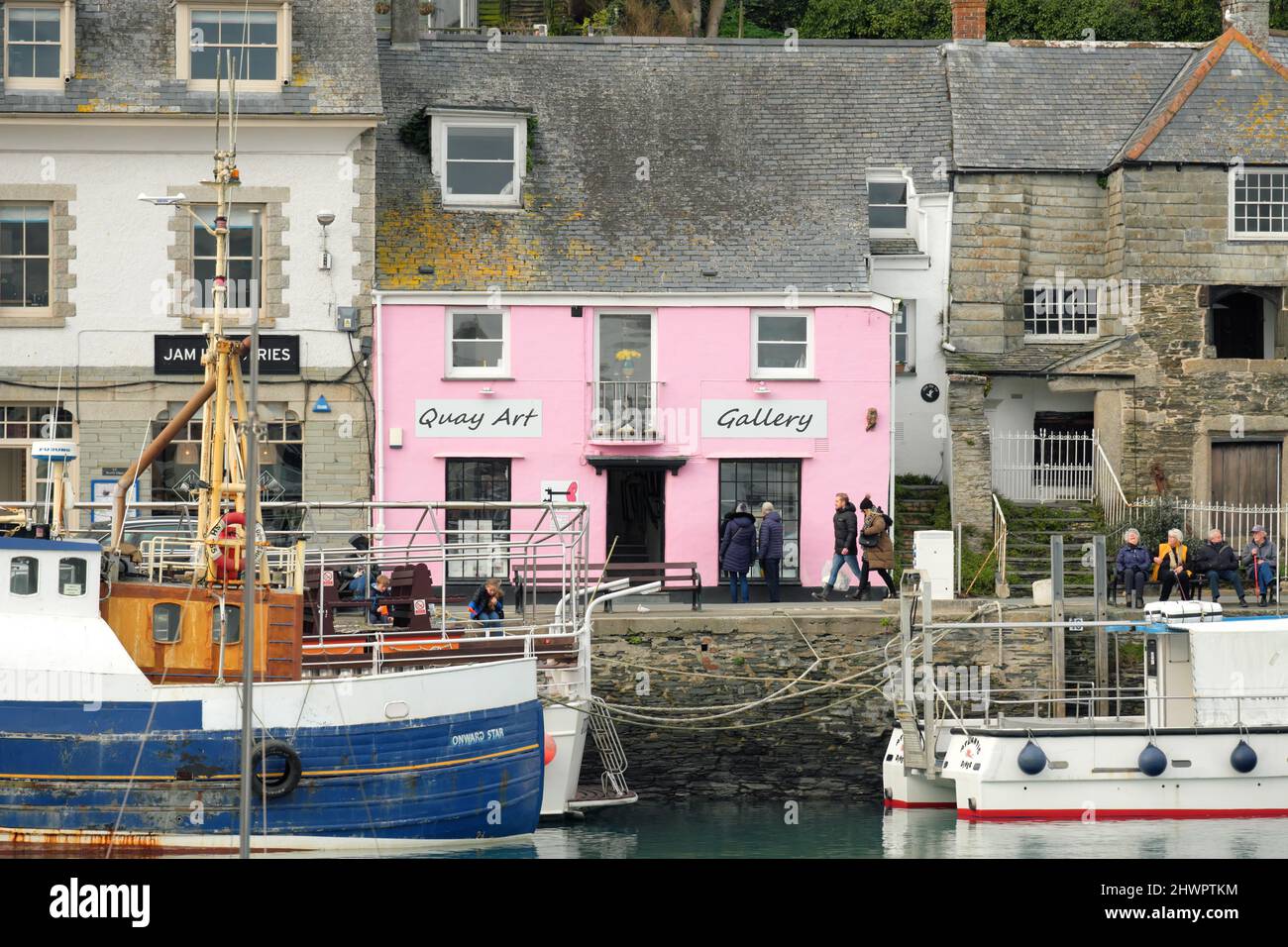 Padstow Cornwall UK - Shops around the fishing harbour Stock Photo - Alamy