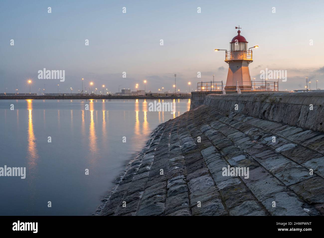 Sweden, Skane County, Malmo, harbor lighthouse at dawn Stock Photo - Alamy