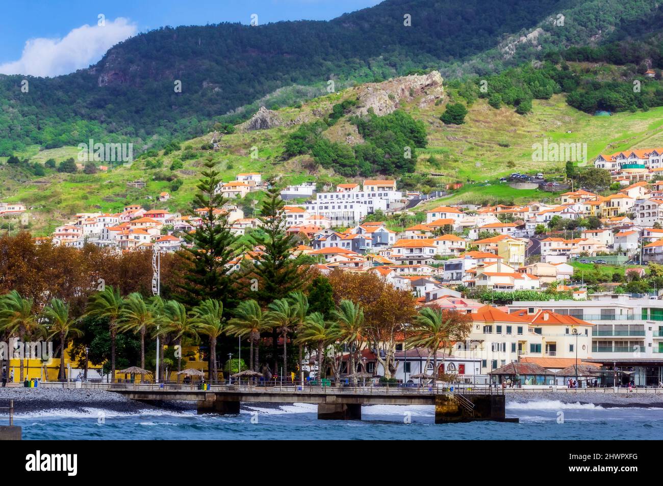 Portugal, Madeira, Machico, View of coastal town Stock Photo - Alamy