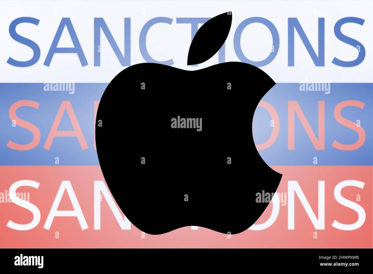 Apple logo in front of the Russian flag. Sanctions against Russia over ...