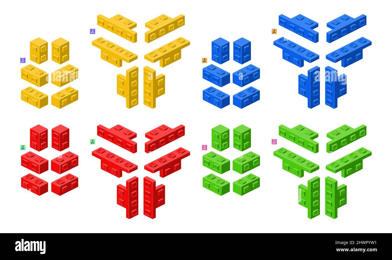3d Set Of Colored Constructor Kit In Isometry Corner Elements Vector Illustration Stock Vector