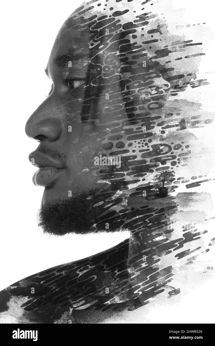 Paintography. A profile portrait of a male model combined with an ink ...