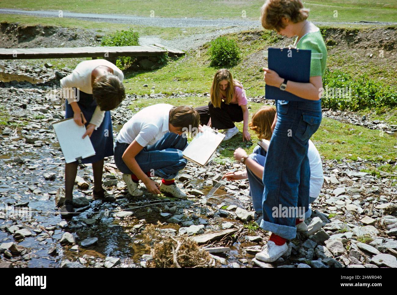 Female secondary school students engaged in geography fieldwork, UK ...