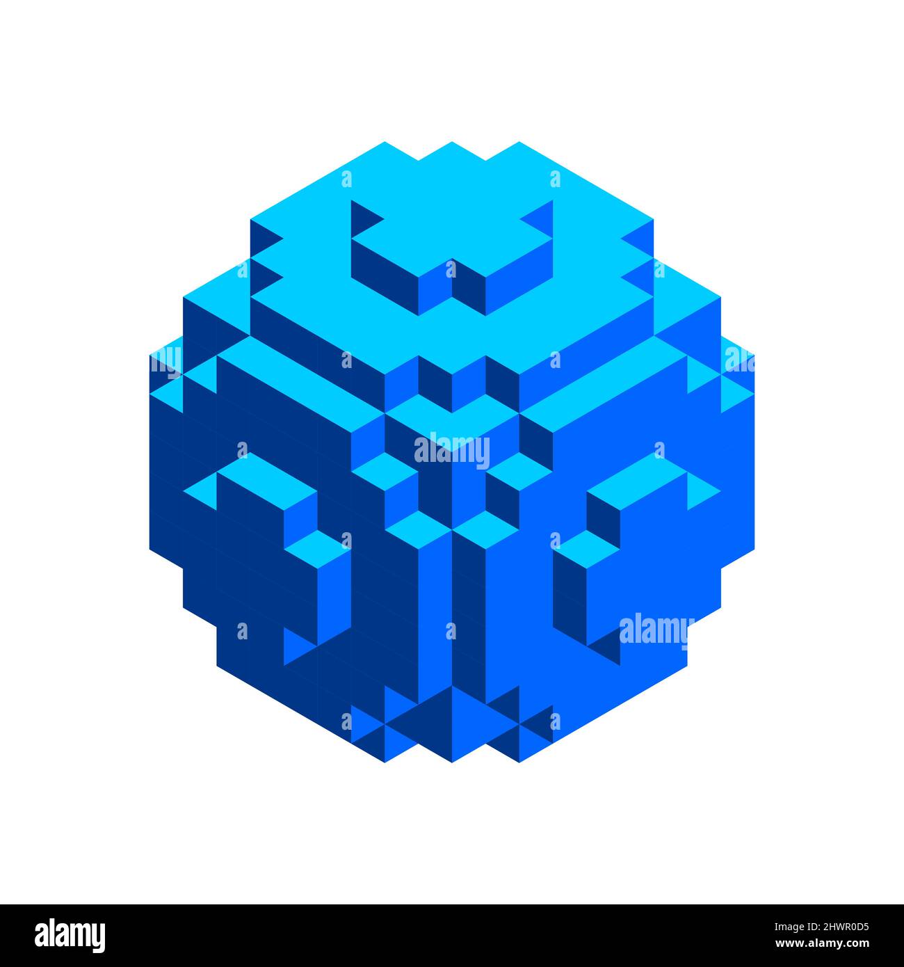 Cubic sphere design. Blue geometric object made of small cubes ...