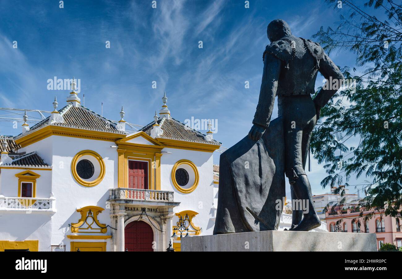 Back view of the monument to the spanish bullfighter Manolo Vazquez in ...