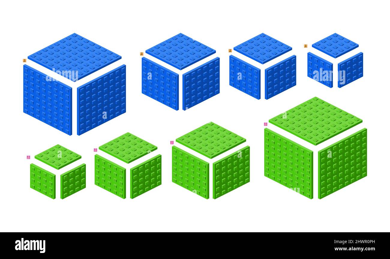 3d Set Of Colored Constructor Kit In Isometry Square Elements In Different Colors Vector