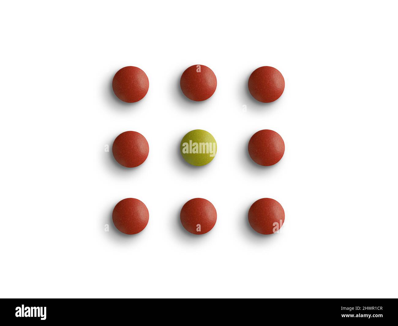 Square made from set of red an yellow pills isolated on white ...