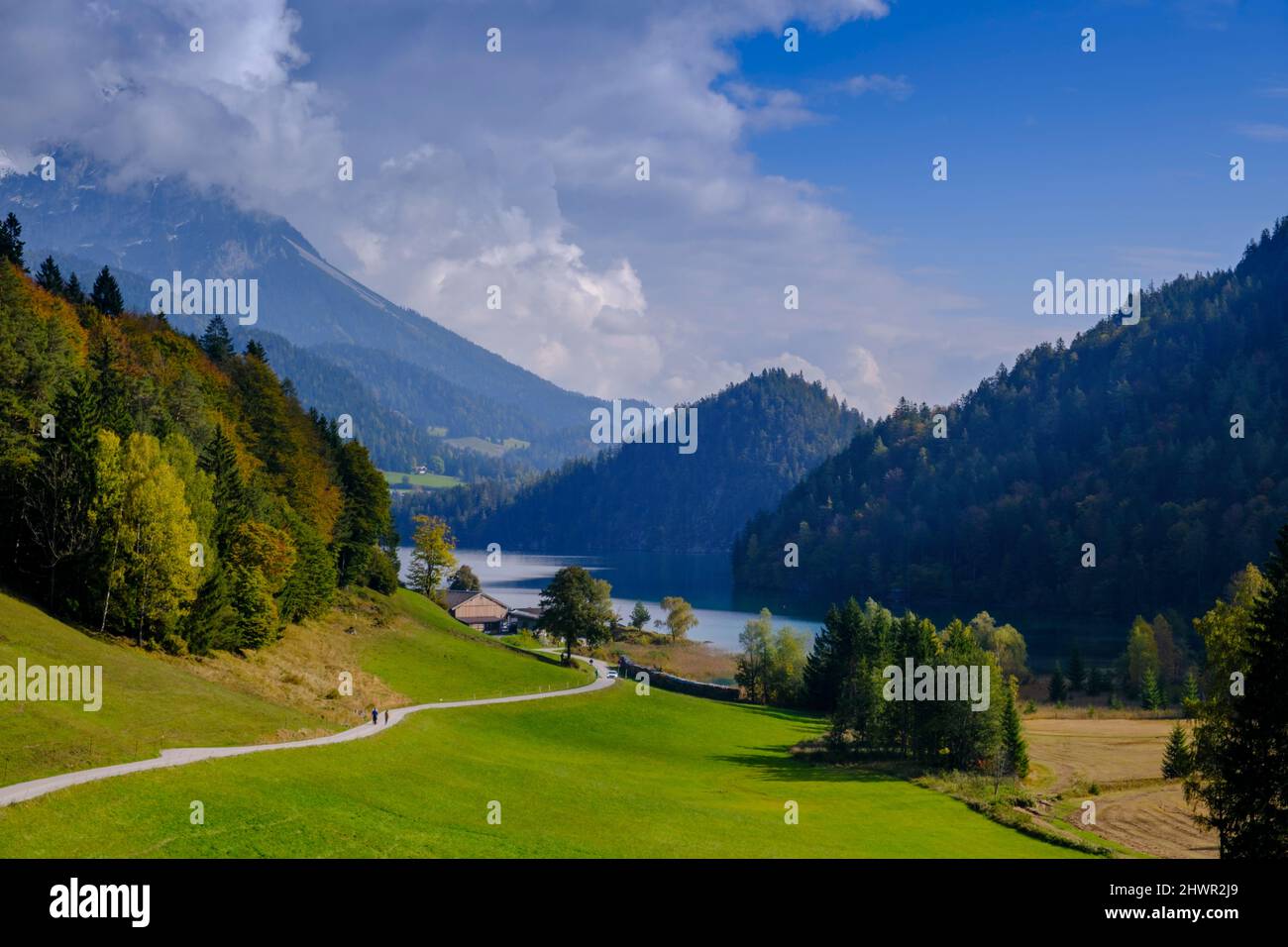 Austria, Tirol, Valley in Kaiser Mountains with Hintersteiner See lake in background Stock Photo ...