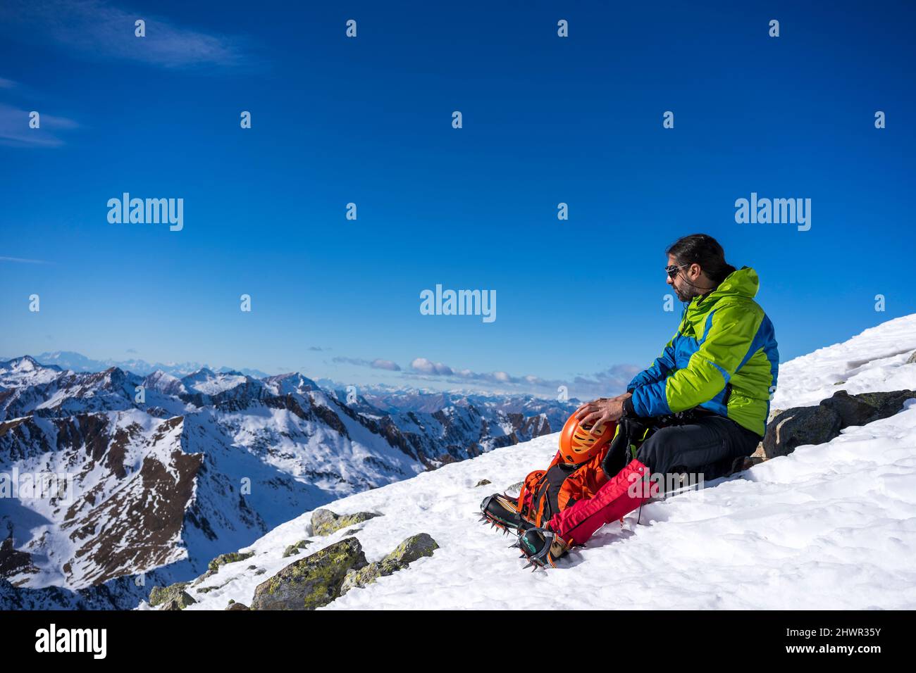 Man resting snowy mountain orobic alps valtellina hi-res stock ...