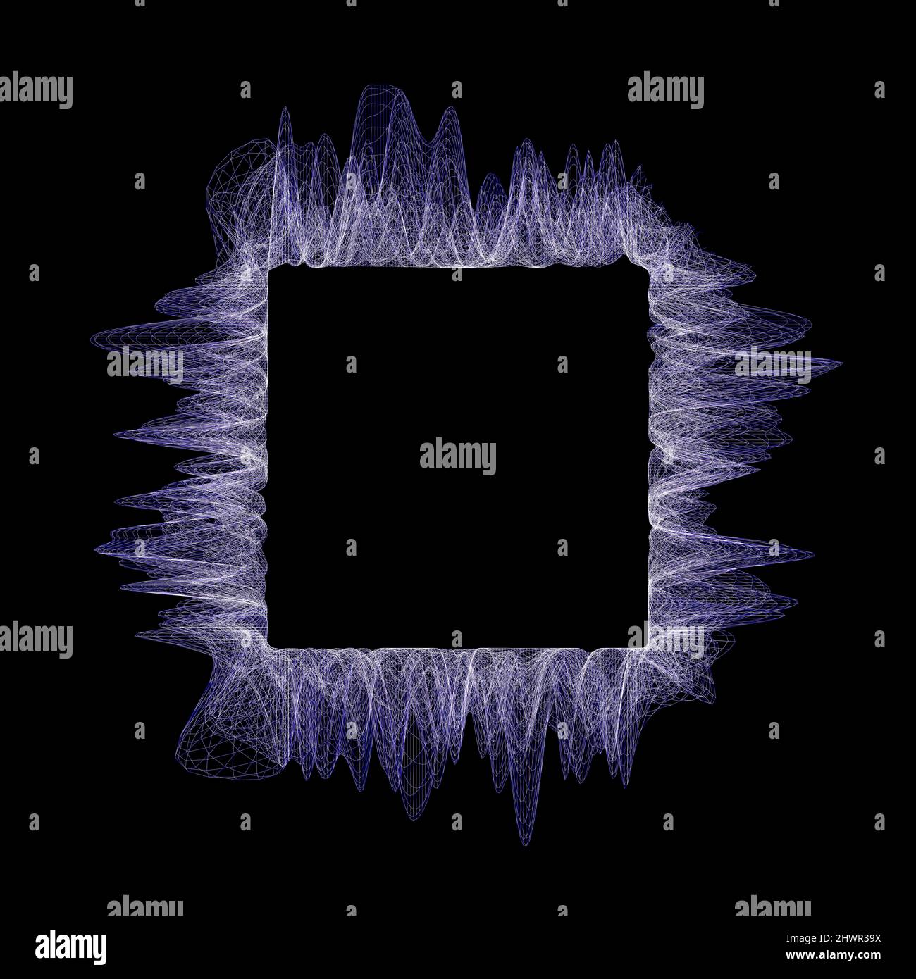 Three dimensional wireframe render of sound waves creating square shape ...