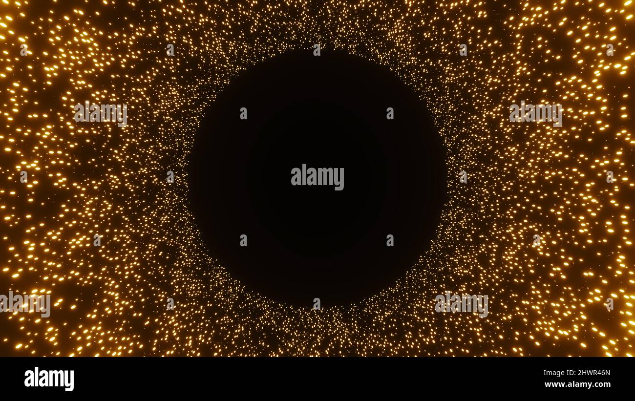 Countless glowing particles forming a round frame. 3D illustration ...