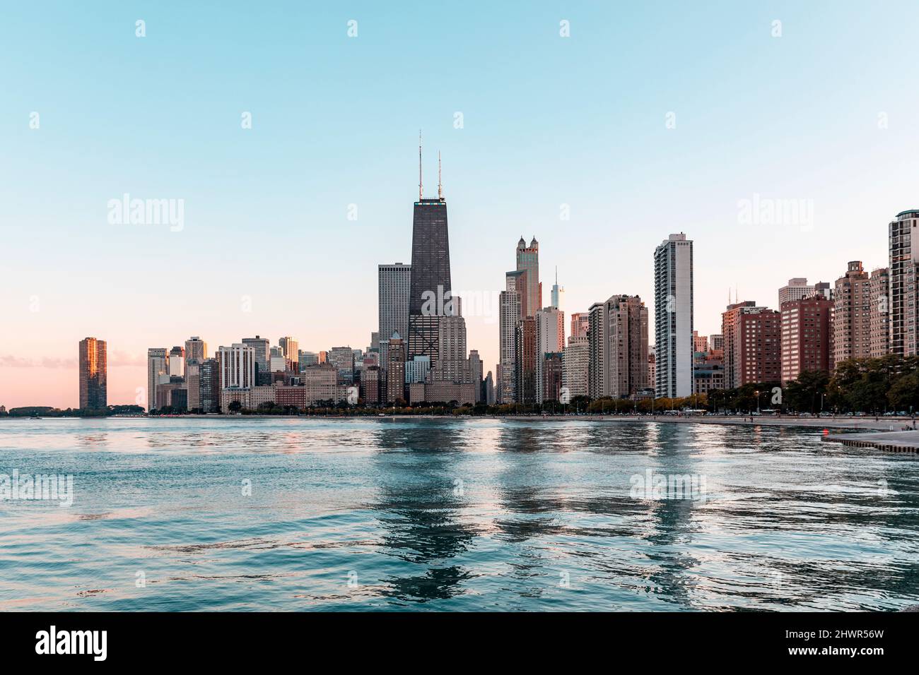 Urban waterfront skyline at dusk, Chicago, USA Stock Photo - Alamy