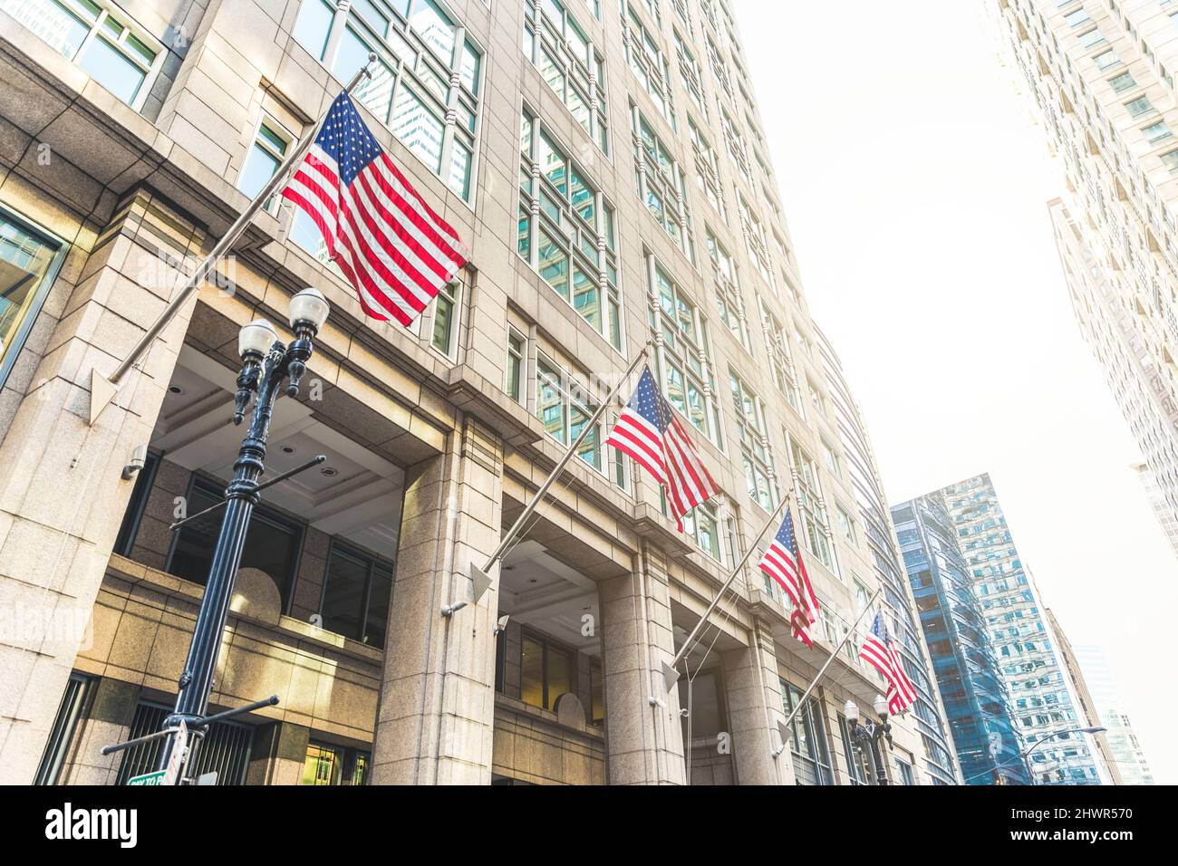 American Flags on building, Chicago, USA Stock Photo - Alamy