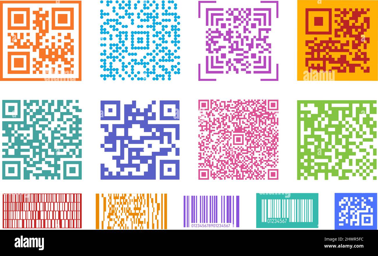 Qr codes. Barcode, coding digital elements for screen. Mobile health id ...