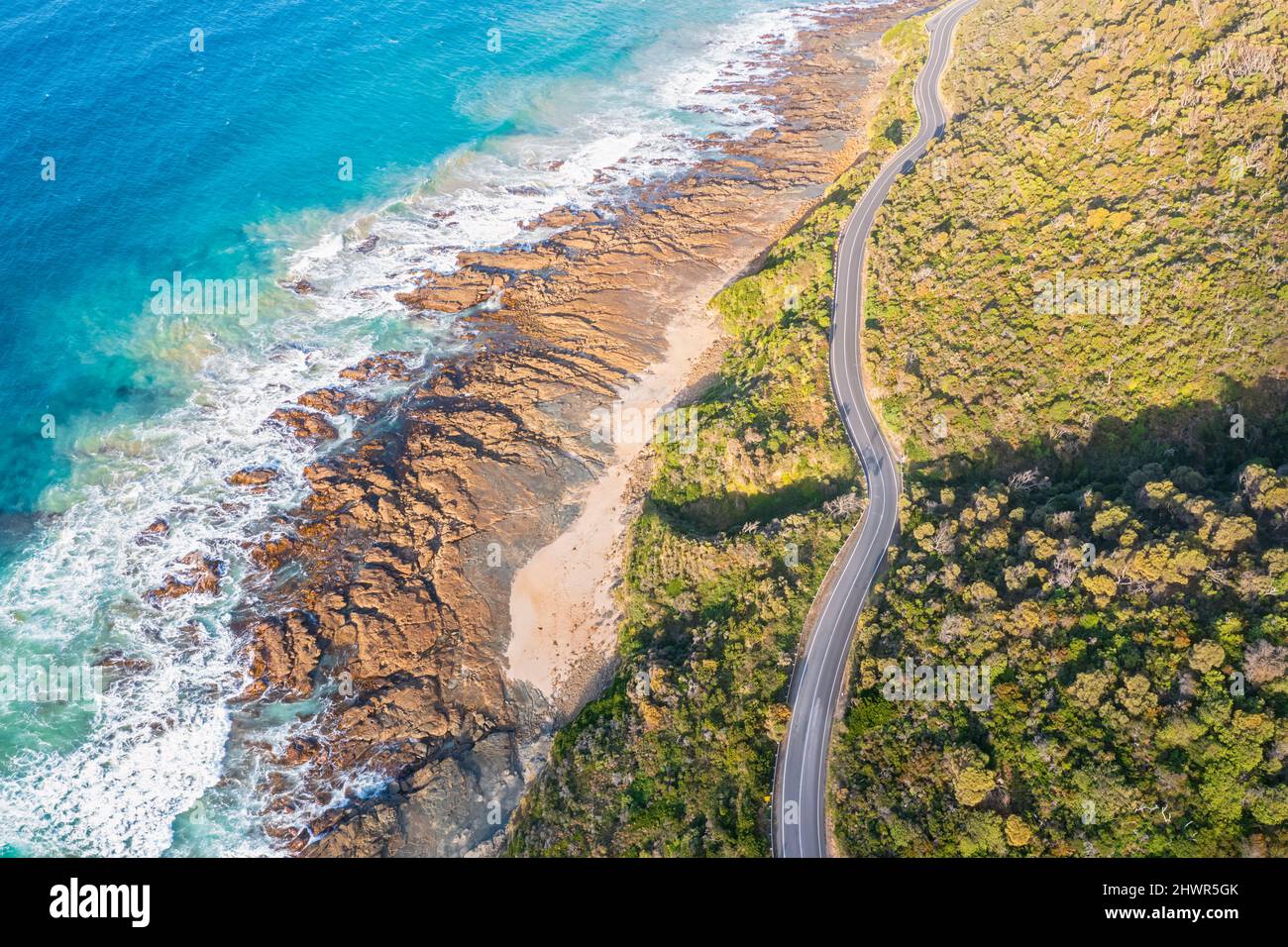 Australia, Victoria, Aerial view of rocky coastline and stretch of ...