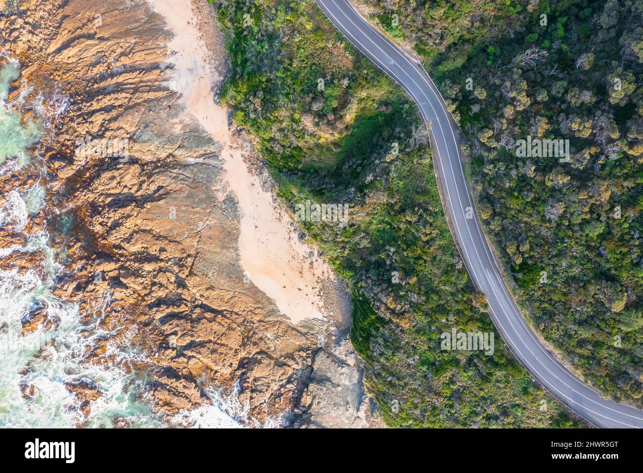 Australia, Victoria, Aerial view of rocky coastline and stretch of ...