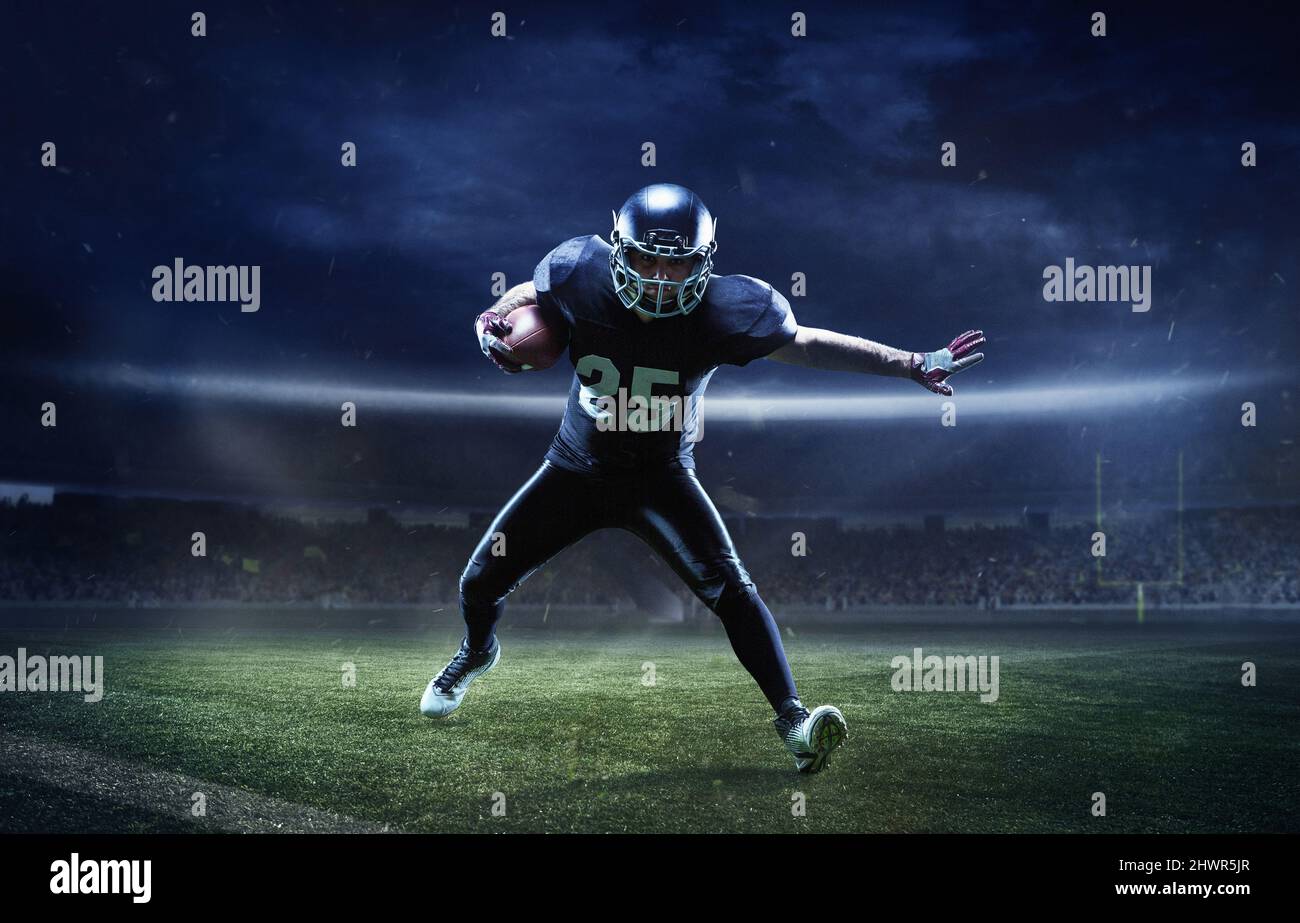 Collage with male american football player in sports equipment at ...