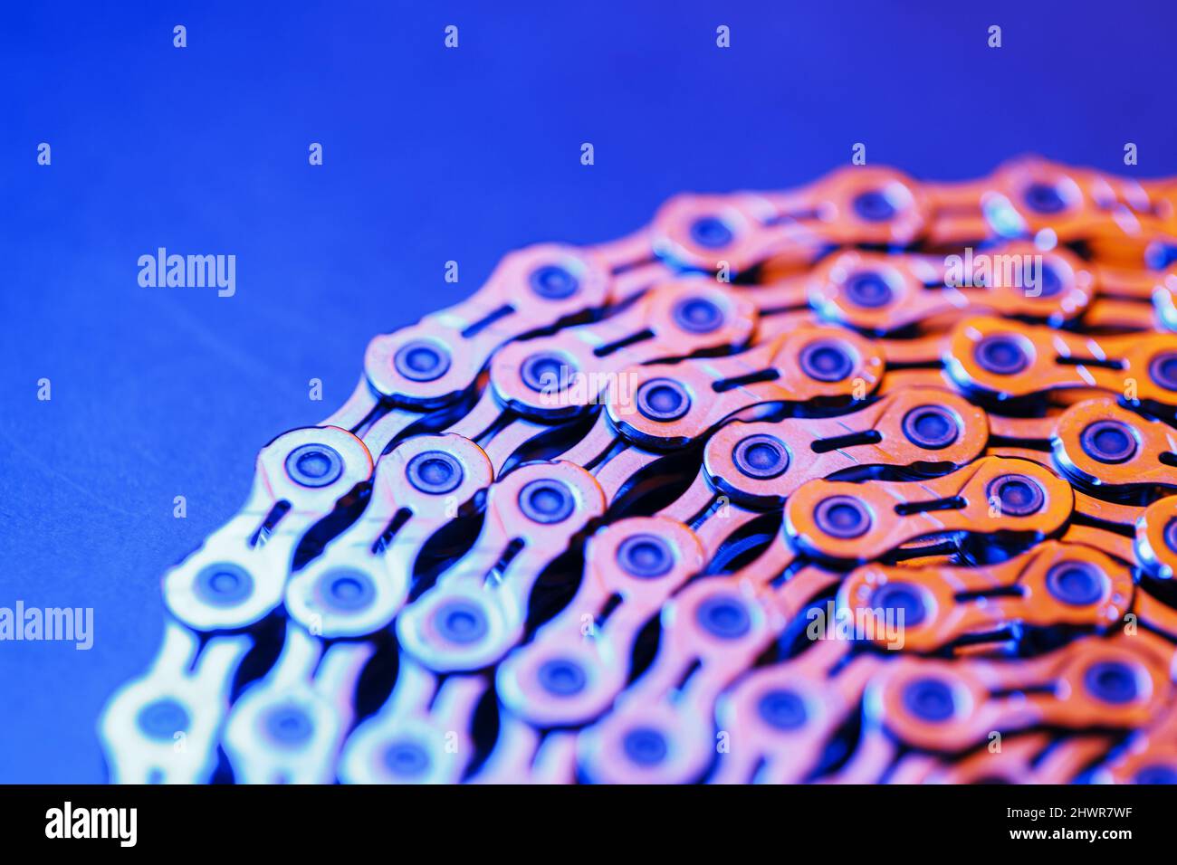 The texture of a bicycle chain is a close-up of the torque transmission ...
