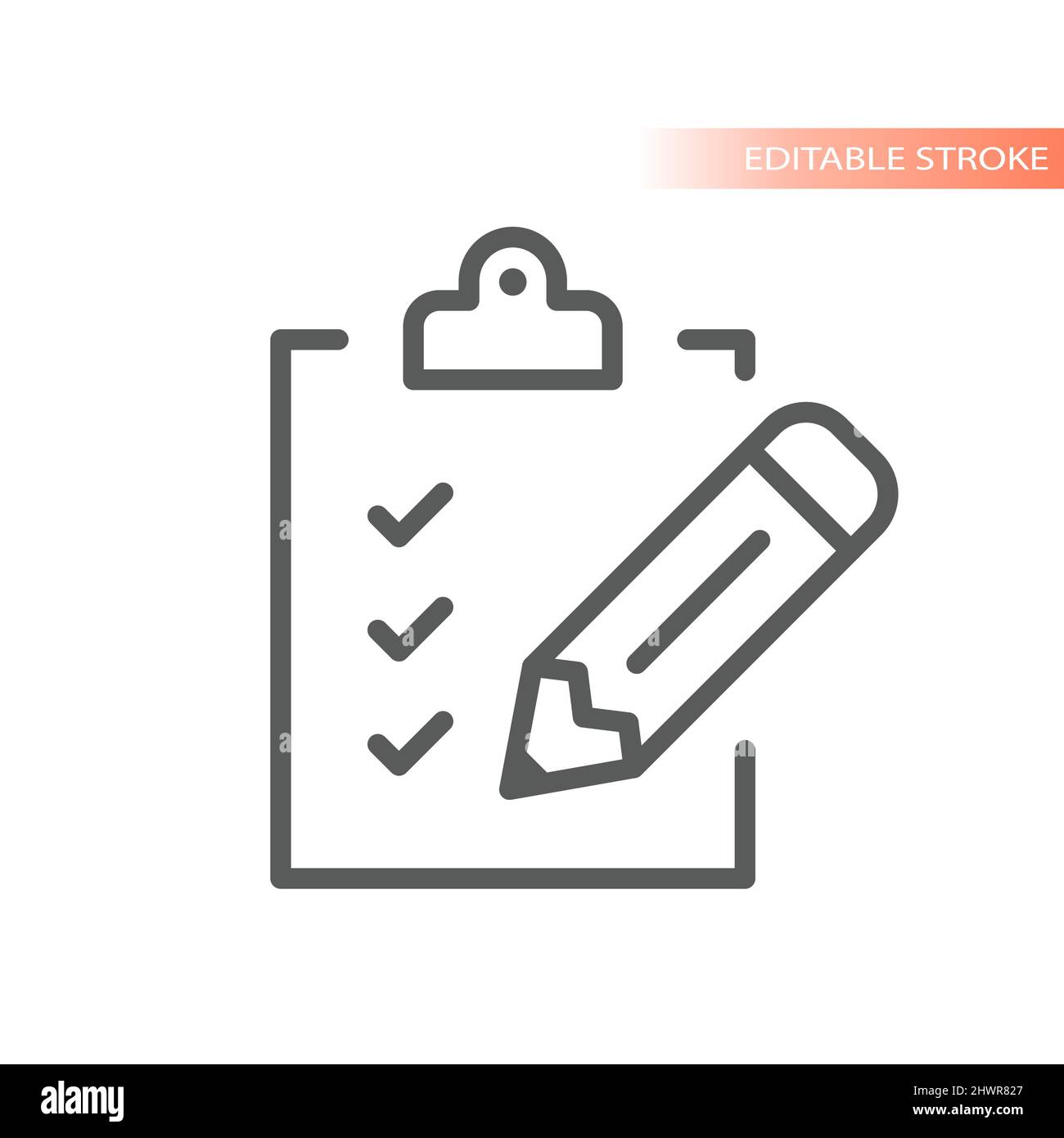 Clipboard with pencil line vector icon. Document form and check mark or ...