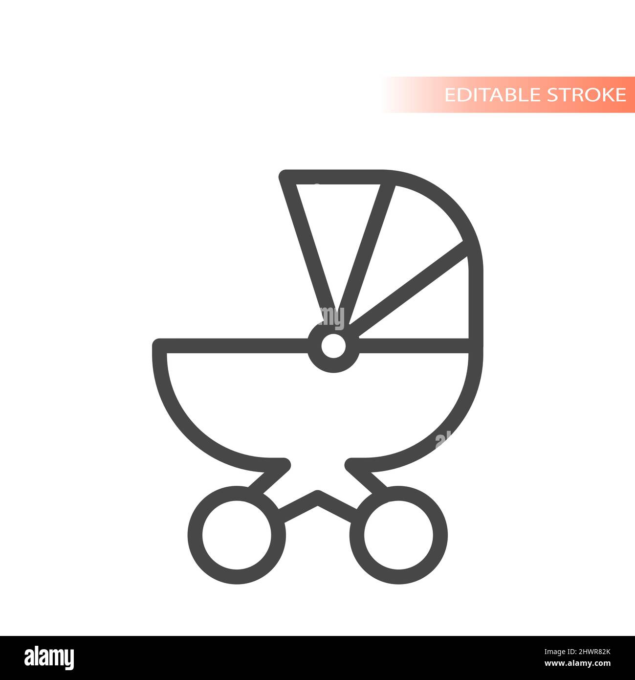 Baby stroller or pram line vector icon. Buggy cart carriage outlined ...