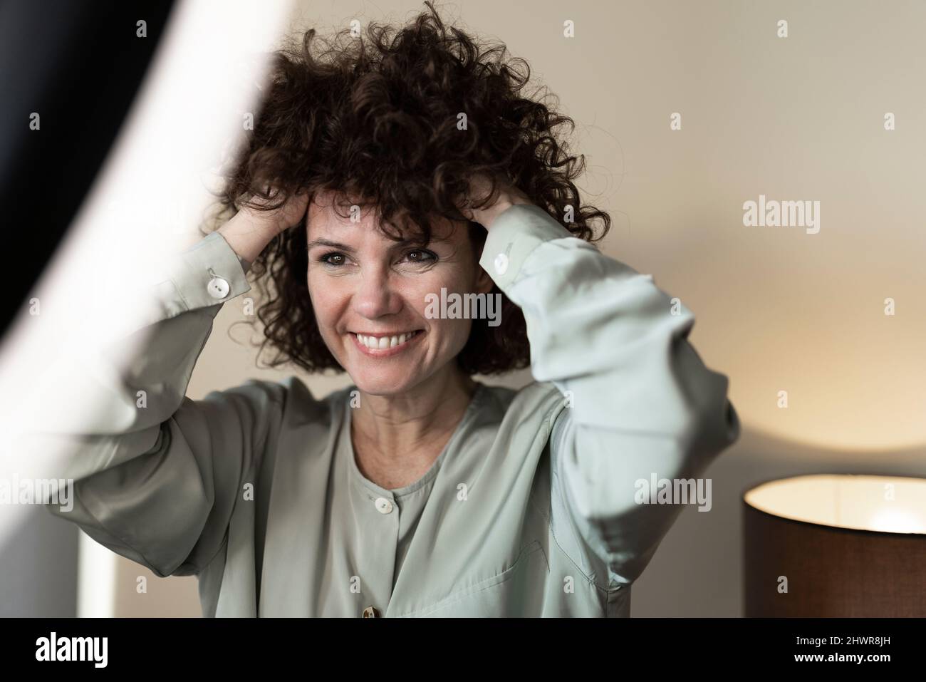 Happy influencer in home hi-res stock photography and images - Alamy